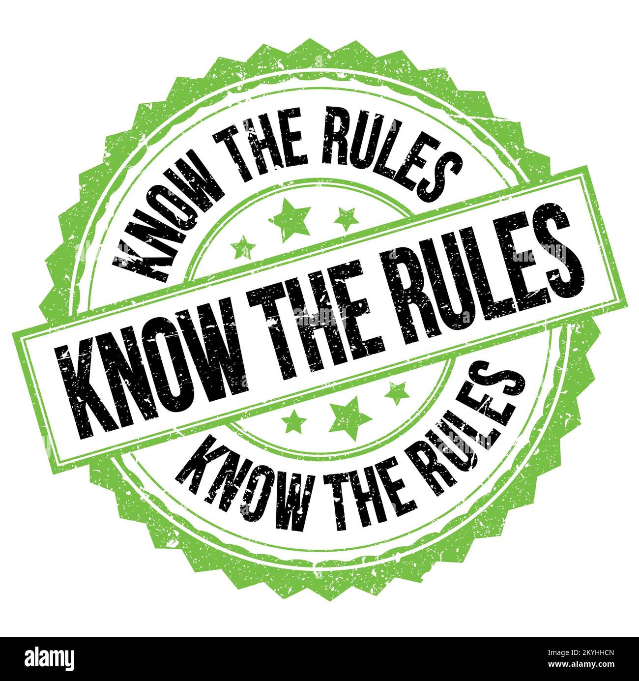 KNOW THE RULES text written on green-black round stamp sign Stock Photo ...