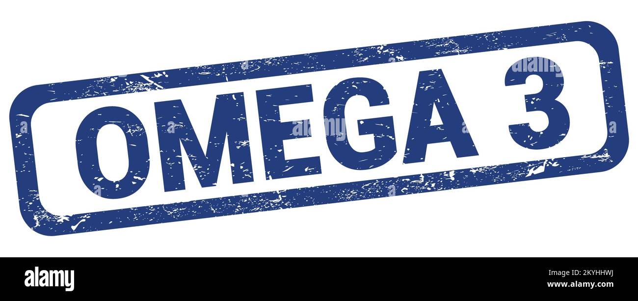 OMEGA 3 text written on blue rectangle stamp sign Stock Photo - Alamy