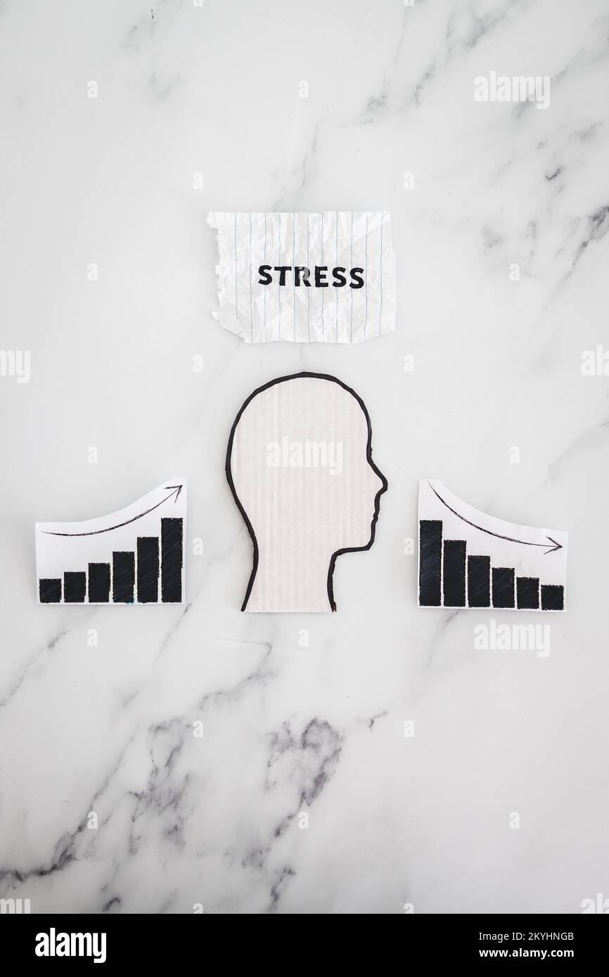 mental health and mood swings conceptual image, cardboard head with ...