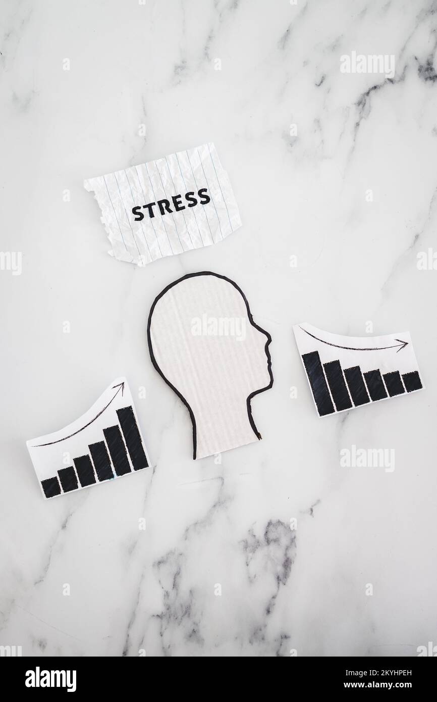 mental health and mood swings conceptual image, cardboard head with ...