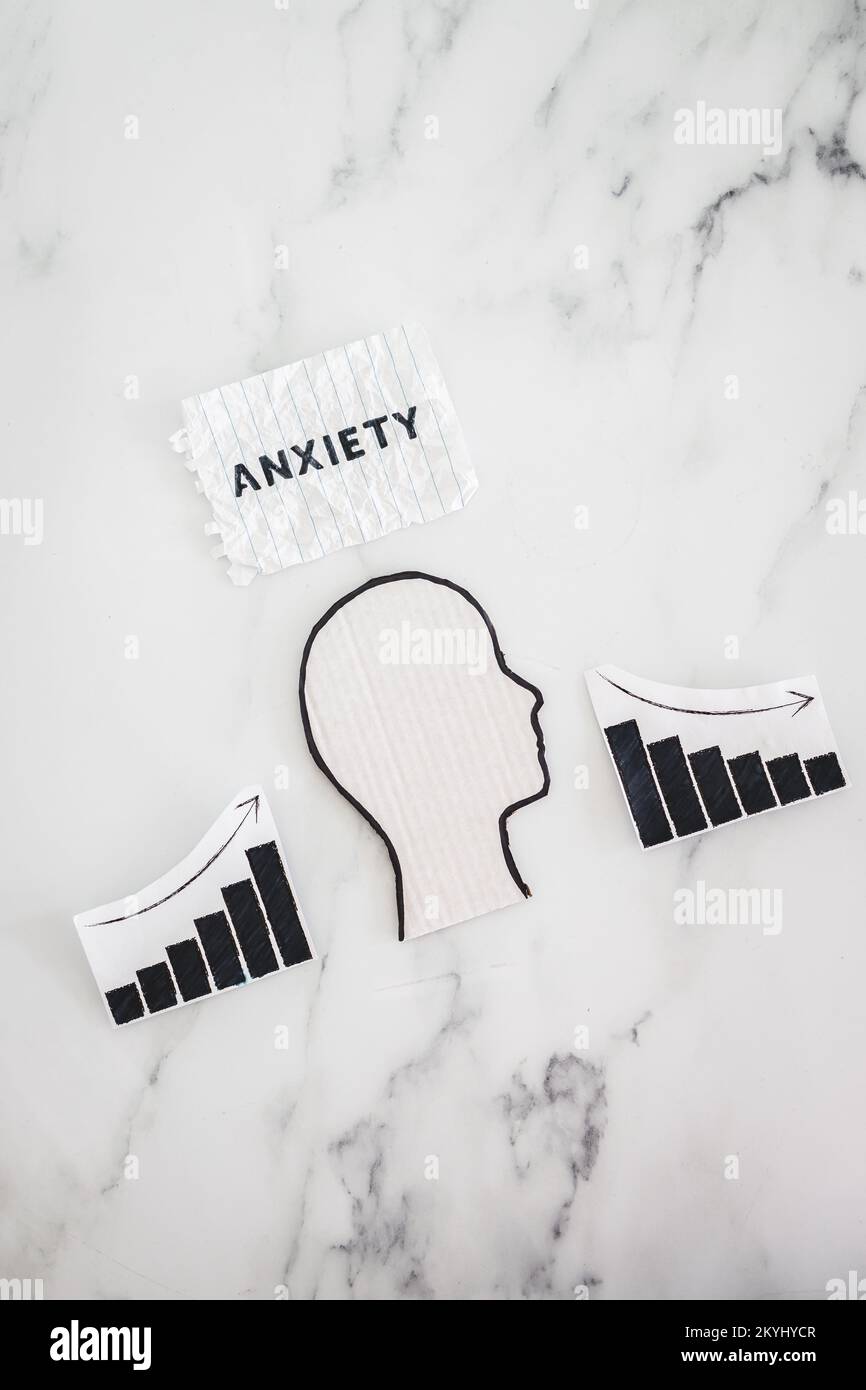 mental health and mood swings conceptual image, cardboard head with ...