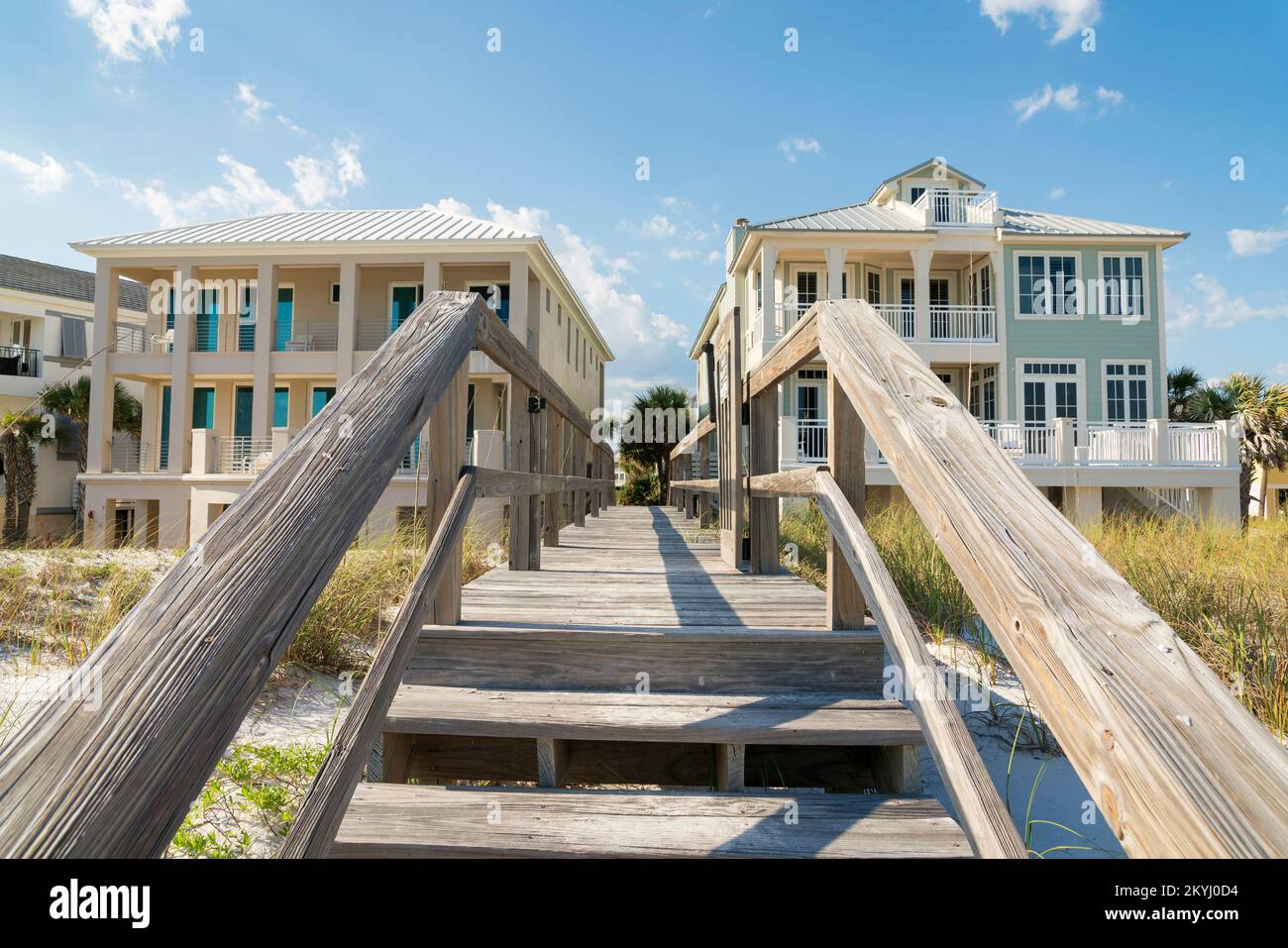 Destin, Florida- Steps on a wooden footbridge above the sand dunes at ...