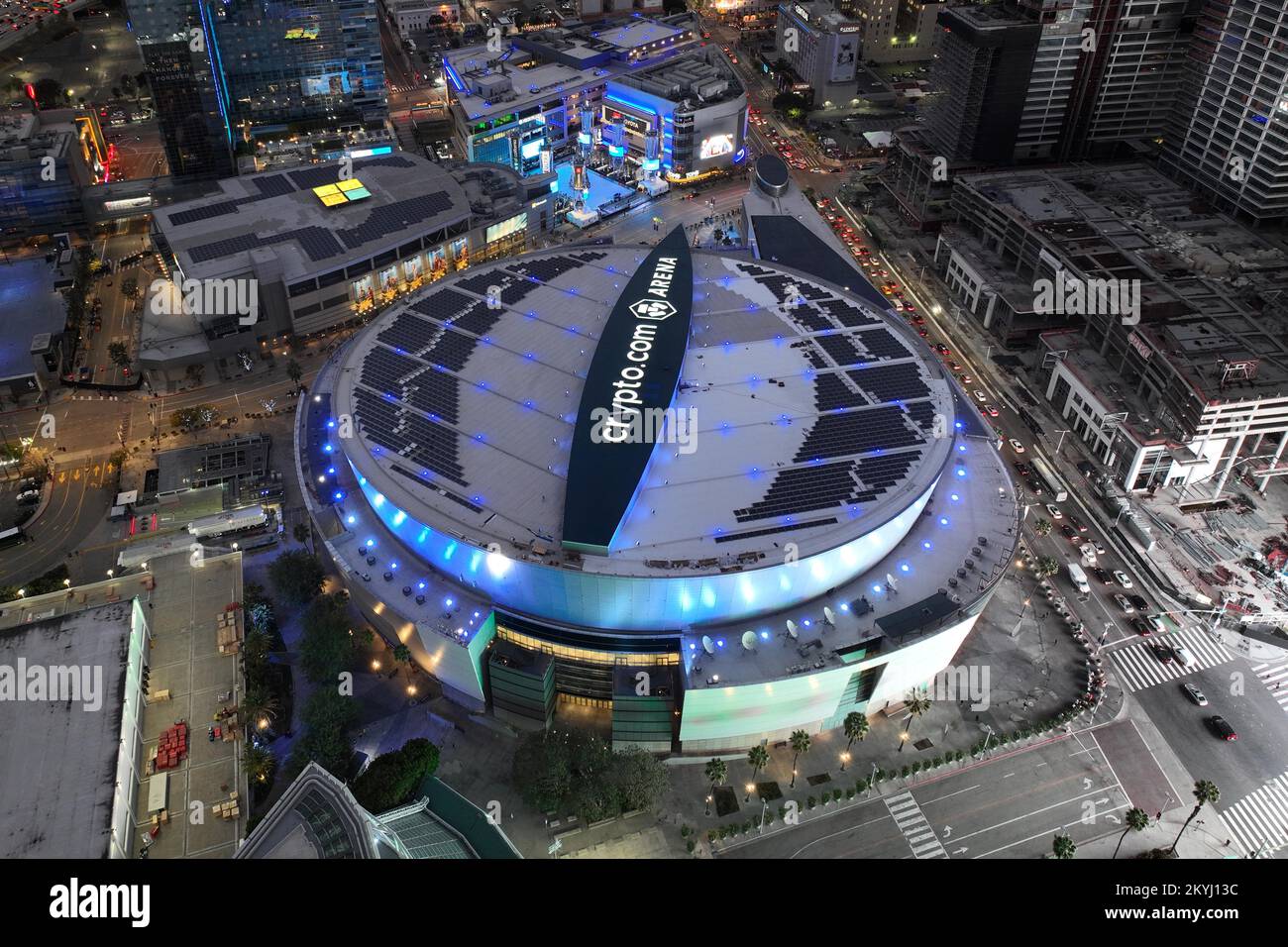 A general overall aerial view of the Crypto.com Arena, Wednesday, Dec ...