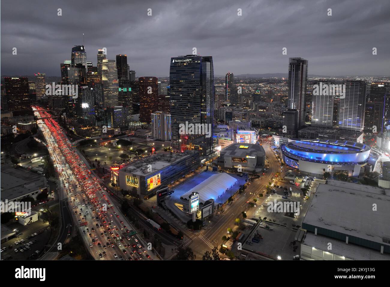 A general overall aerial view of the Crypto.com Arena, LA Live ...