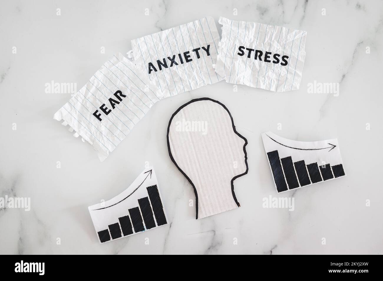 mental health and mood swings conceptual image, cardboard head with ...