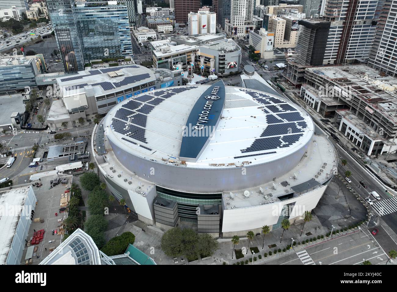 A general overall aerial view of the Crypto.com Arena, Wednesday, Dec ...