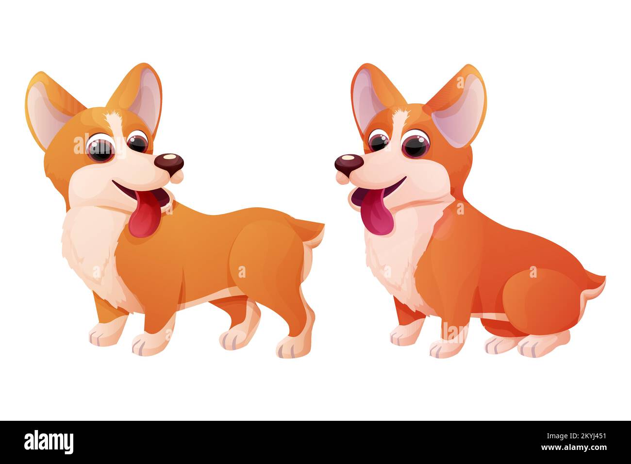Set cute corgi dog, adorable pet in cartoon style isolated on white ...