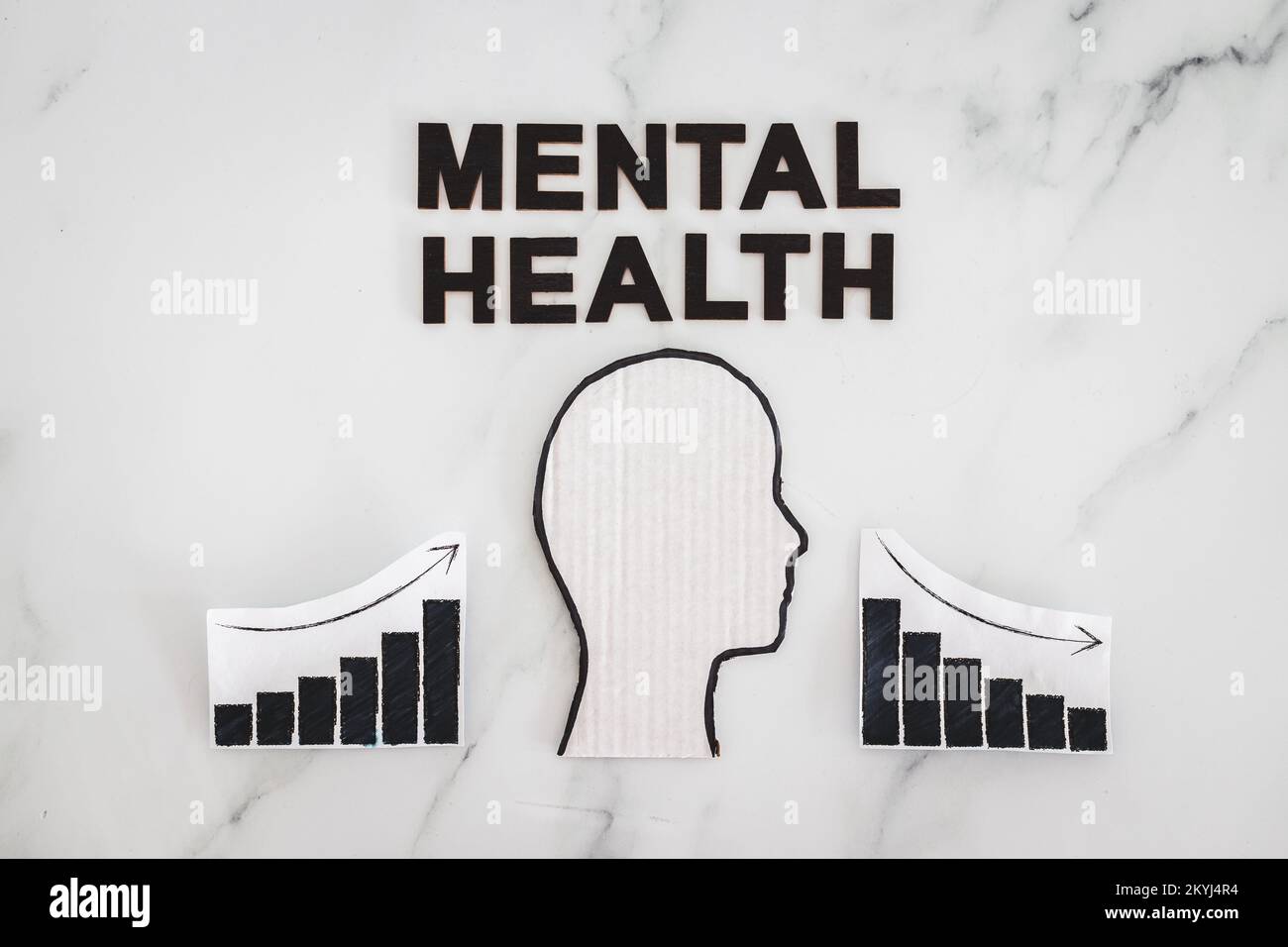 mental health and mood swings conceptual image, cardboard head with ...