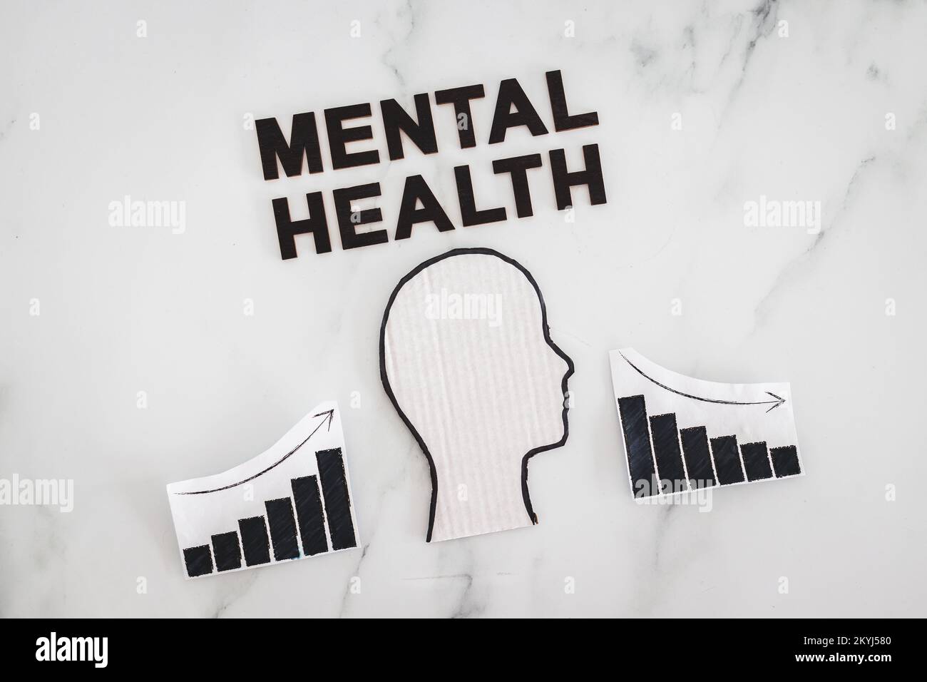 mental health and mood swings conceptual image, cardboard head with ...