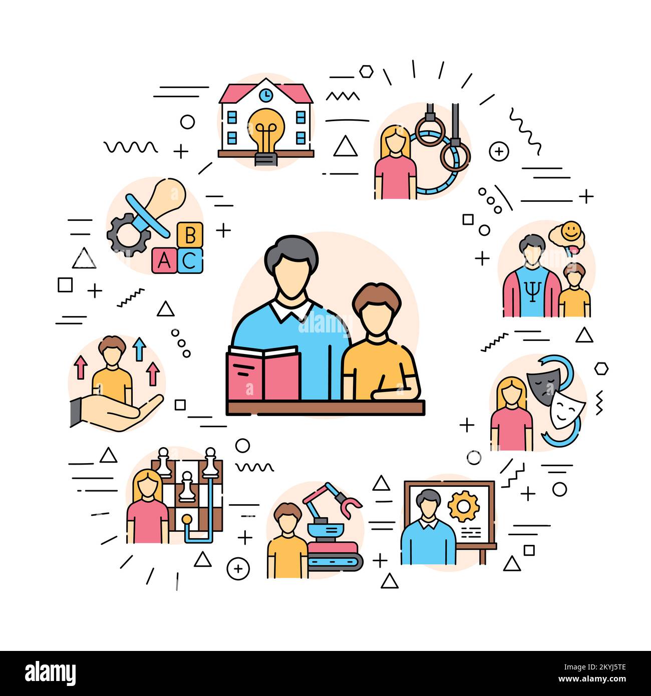 Children learning web banner. Infographics with linear icons on white ...