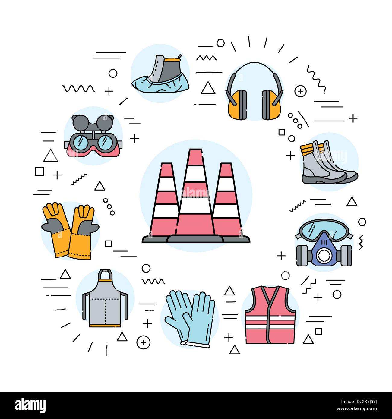 Personal protection web banner. Infographics with linear icons on white ...