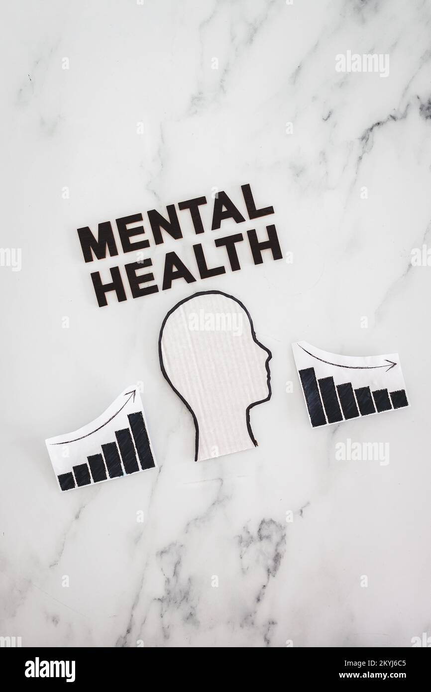 mental health and mood swings conceptual image, cardboard head with ...