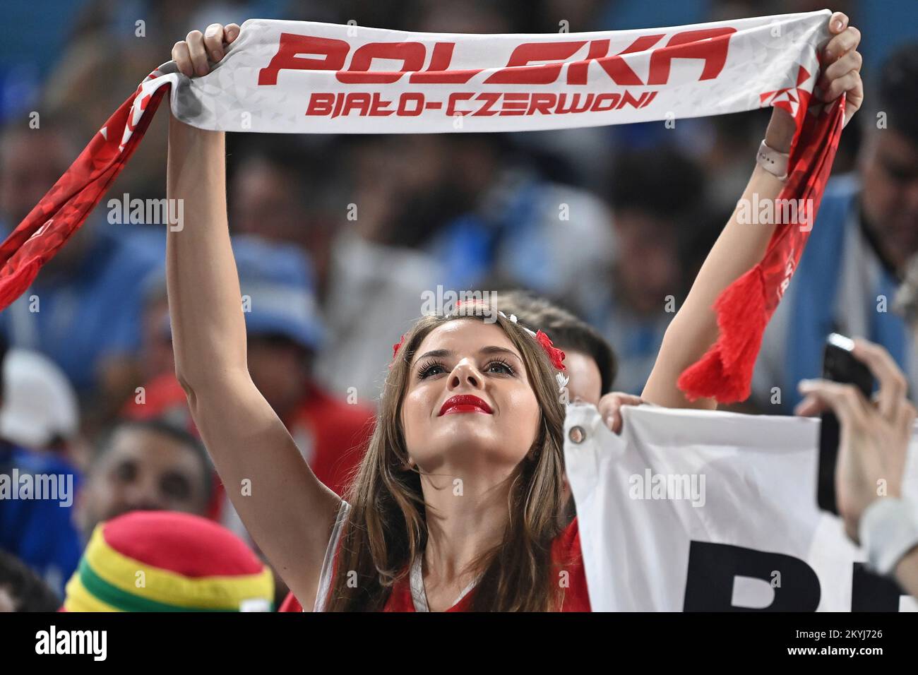 Polish female fan, soccer fan, young woman. Game 39, Group C Poland PO ...