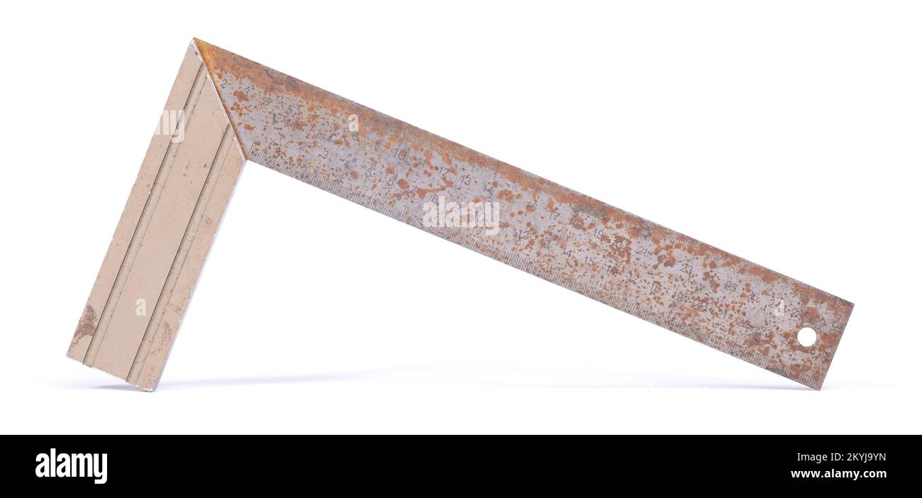 Rusty metal angle ruler isolated on white background Stock Photo - Alamy