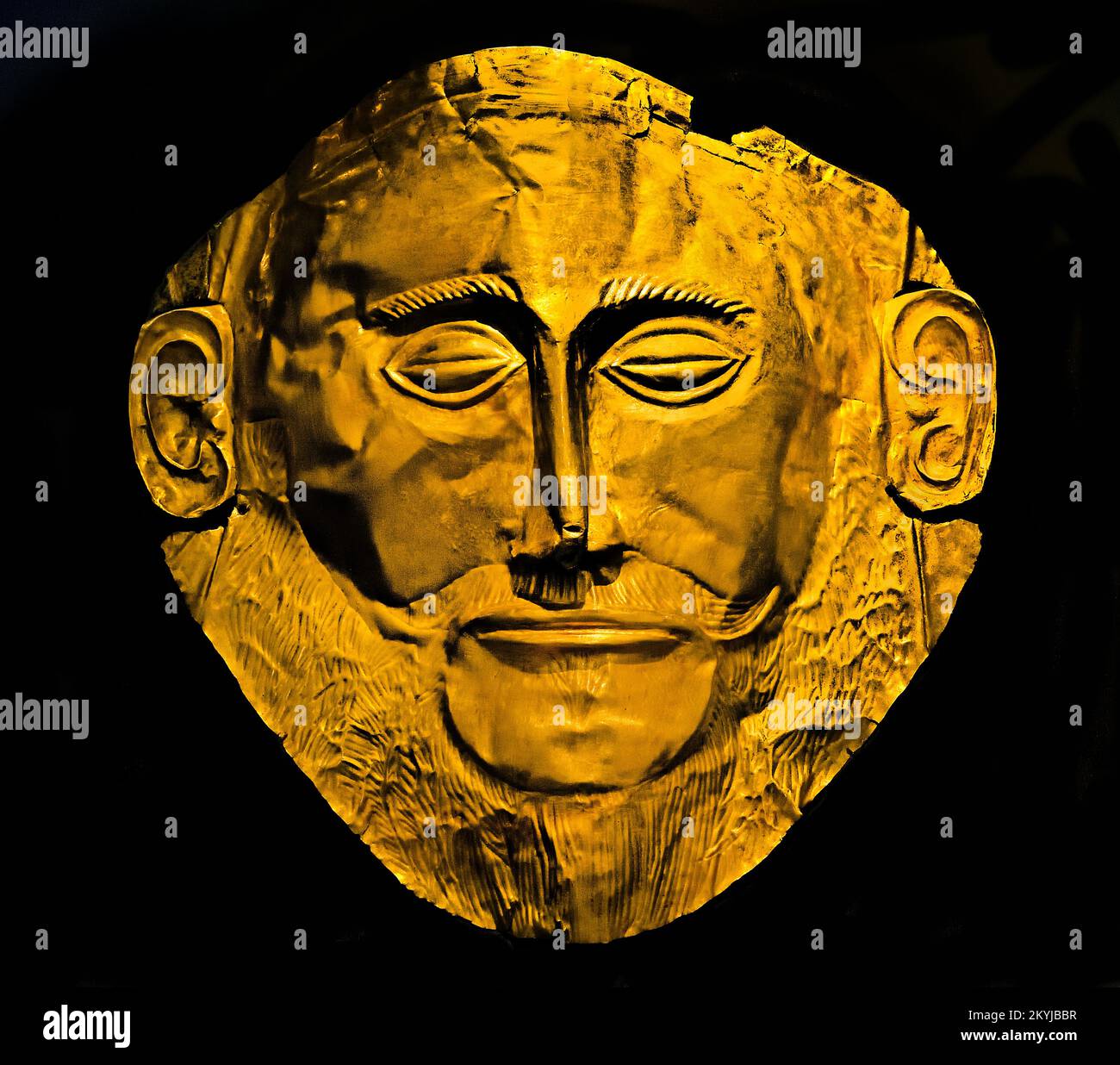 Gold death-mask, Mask of Agamemnon, Mycenae, Grave Circle A, Grave V ...