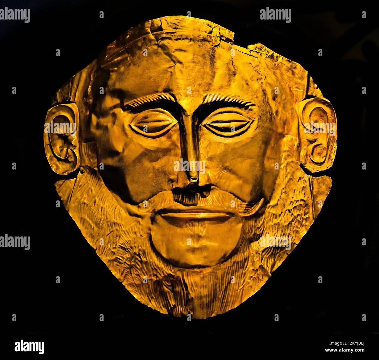 Gold death-mask, Mask of Agamemnon, Mycenae, Grave Circle A, Grave V ...