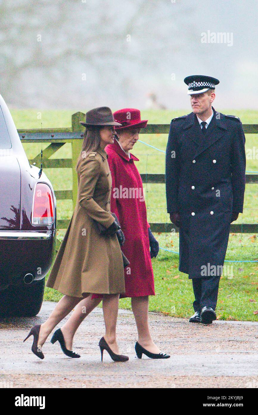 Picture dated Jan 2017 shows Lady Susan Hussey (red coat) with Pippa ...