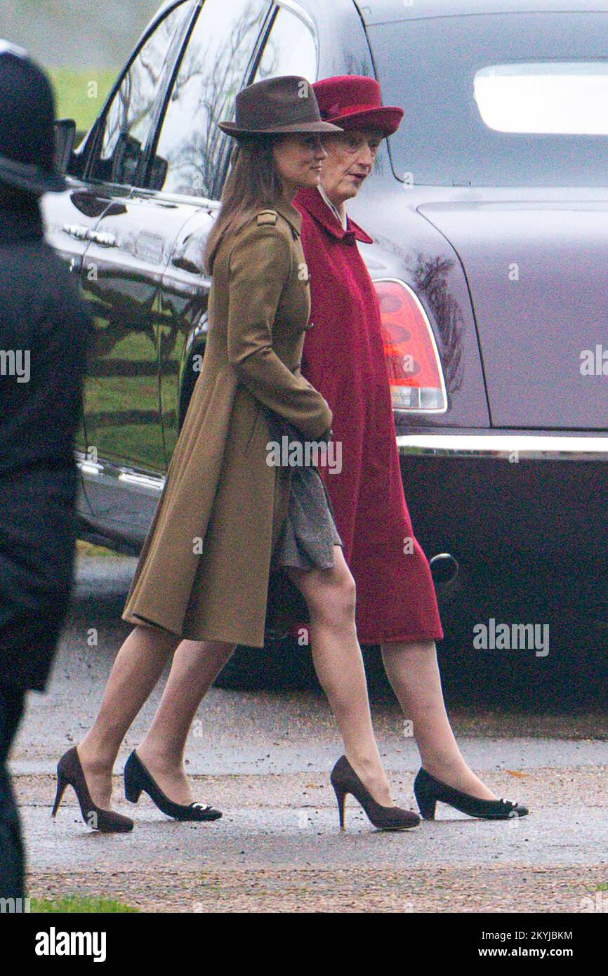 Picture dated Jan 2017 shows Lady Susan Hussey (red coat) with Pippa ...