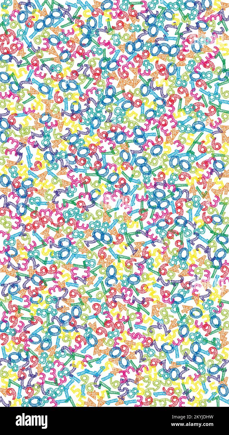 Falling colorful sketch numbers. Math study concept with flying digits ...