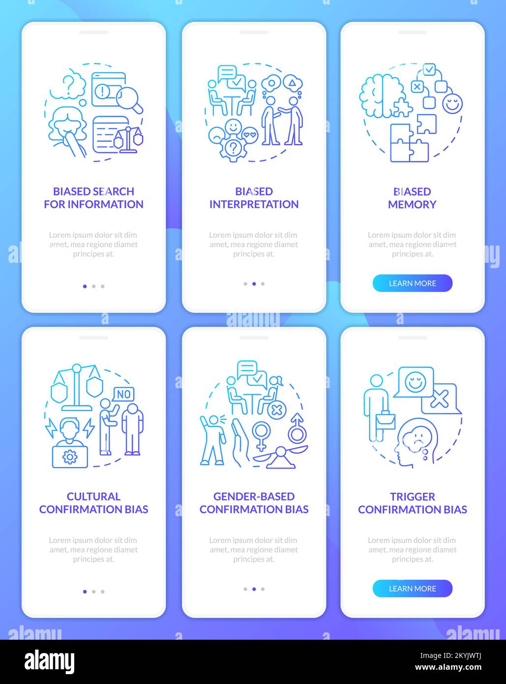 Confirmatory Bias Blue Gradient Onboarding Mobile App Screen Set Stock Vector Image And Art Alamy