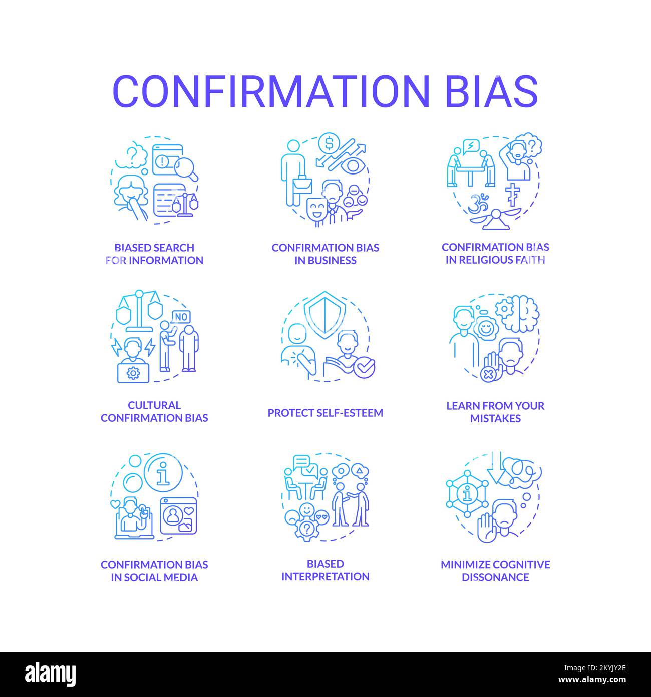 Confirmation bias blue gradient concept icons set Stock Vector Image ...