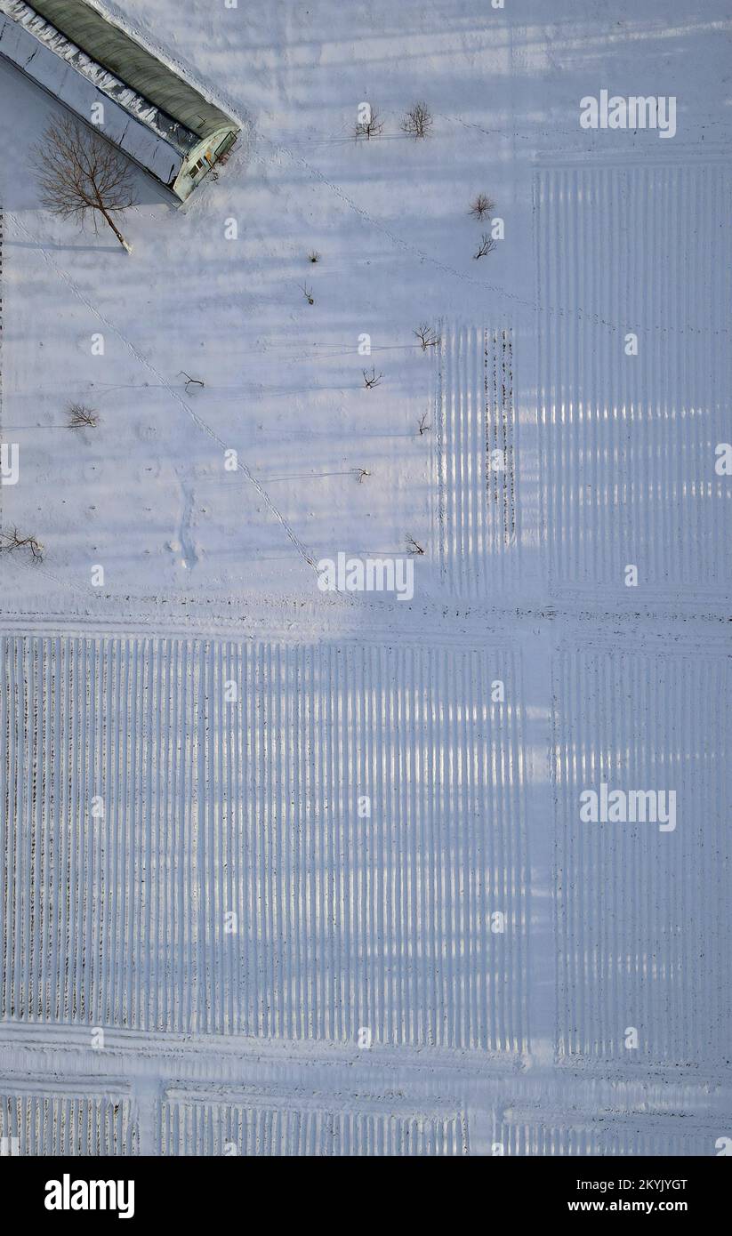 Aerial photo shows the snow scenery of Taiyang Island Scenic Area ...