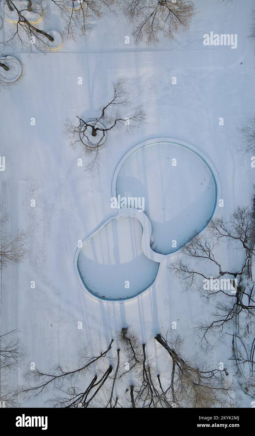 Aerial photo shows the snow scenery of Taiyang Island Scenic Area ...