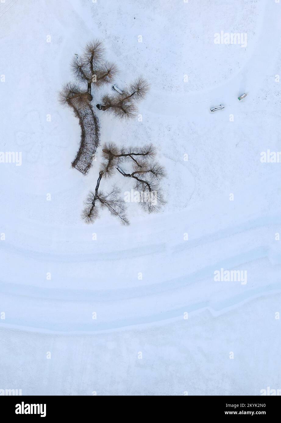 Aerial photo shows the snow scenery of Taiyang Island Scenic Area ...