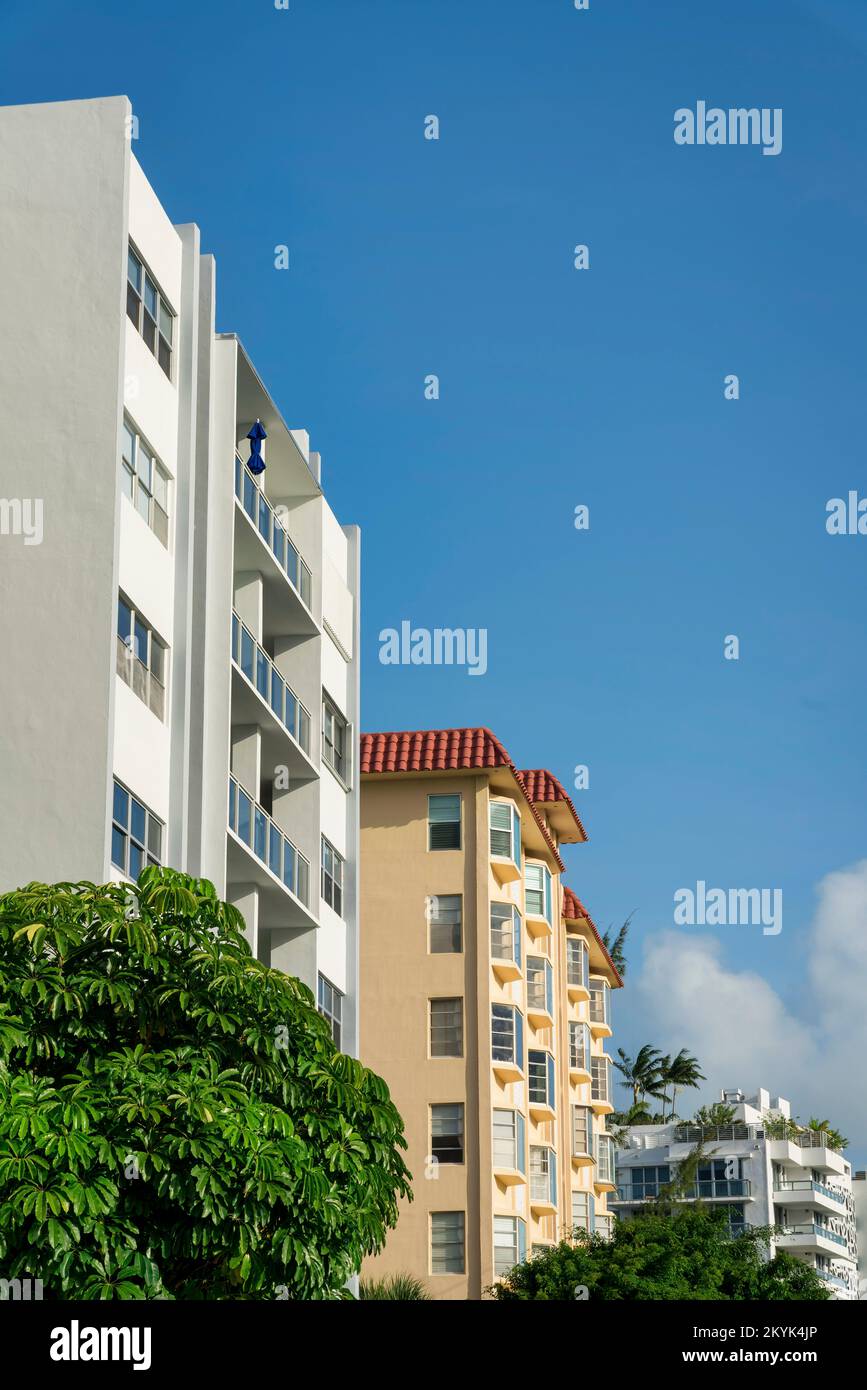 Row of modern and traditional apartments at Miami, Florida. There is a ...