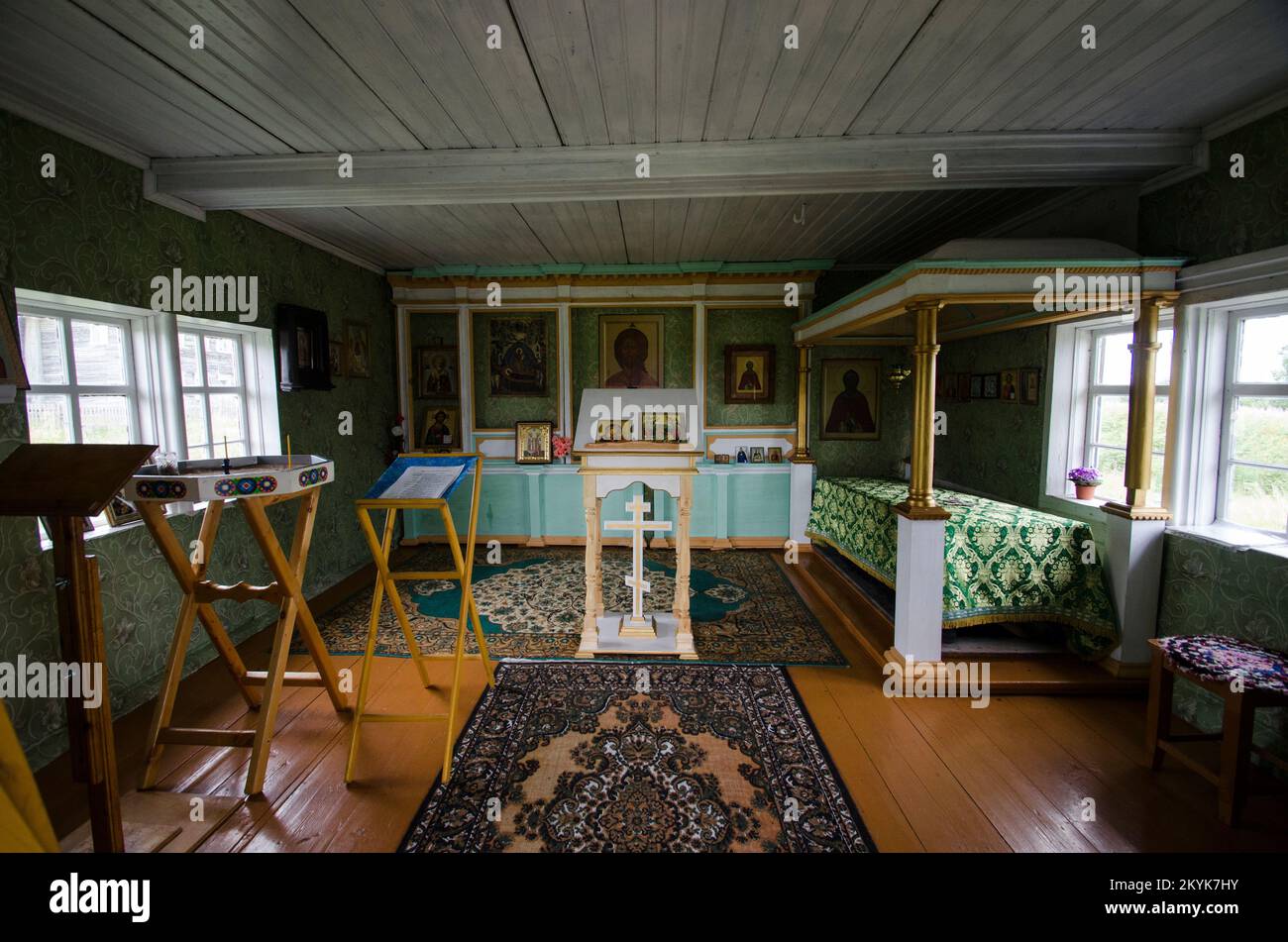 Inside the village chapel. True prayer Stock Photo - Alamy