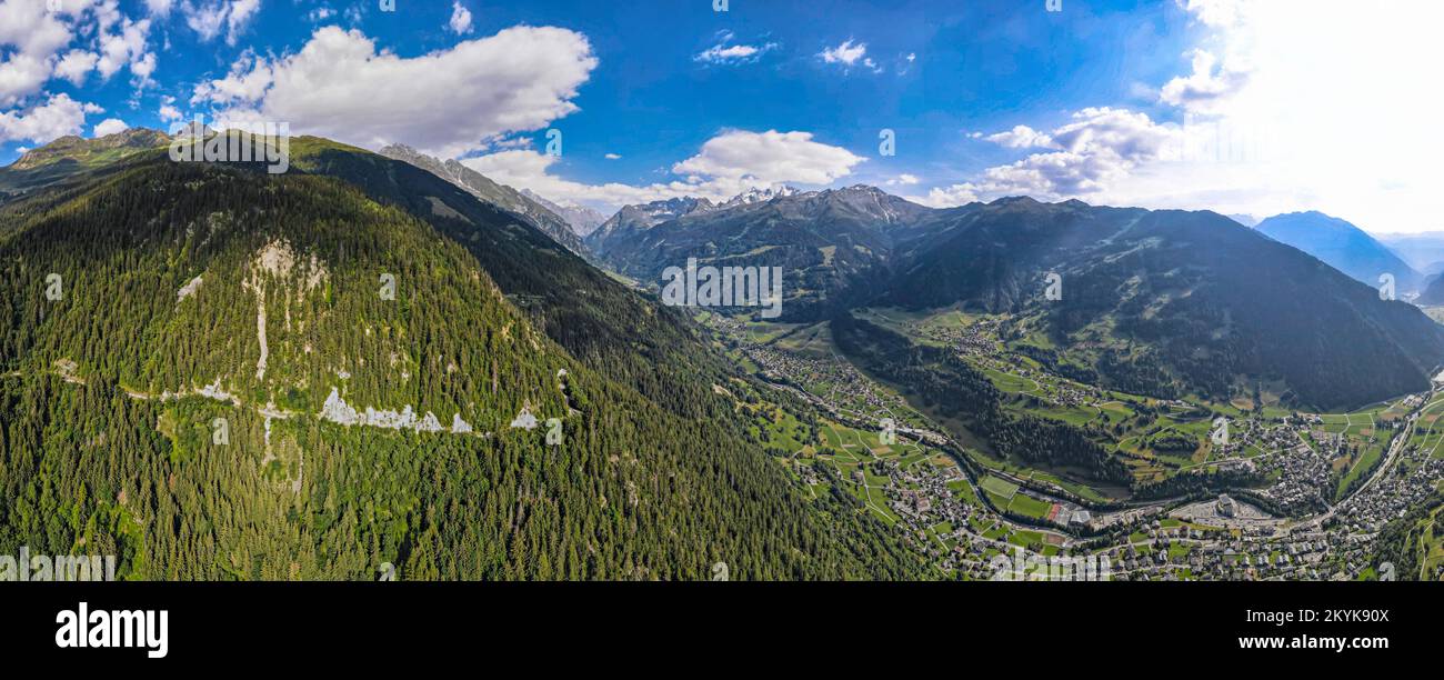 Aerial panoramic view of the Swiss Alps near Verbier in Switzerland ...