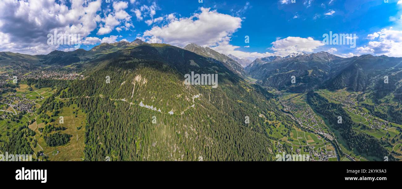 Aerial panoramic view of the Swiss Alps near Verbier in Switzerland ...