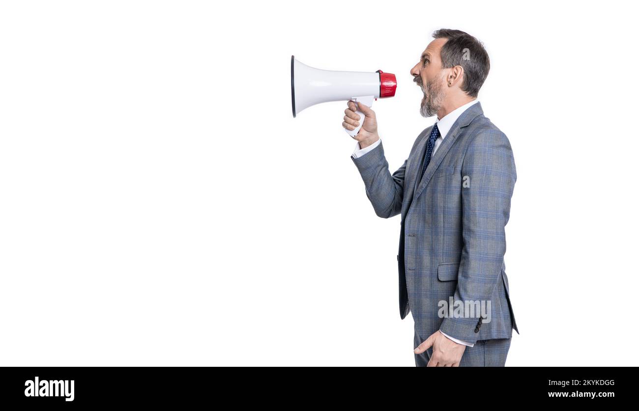 angry business man yell in megaphone. business man yell in megaphone ...