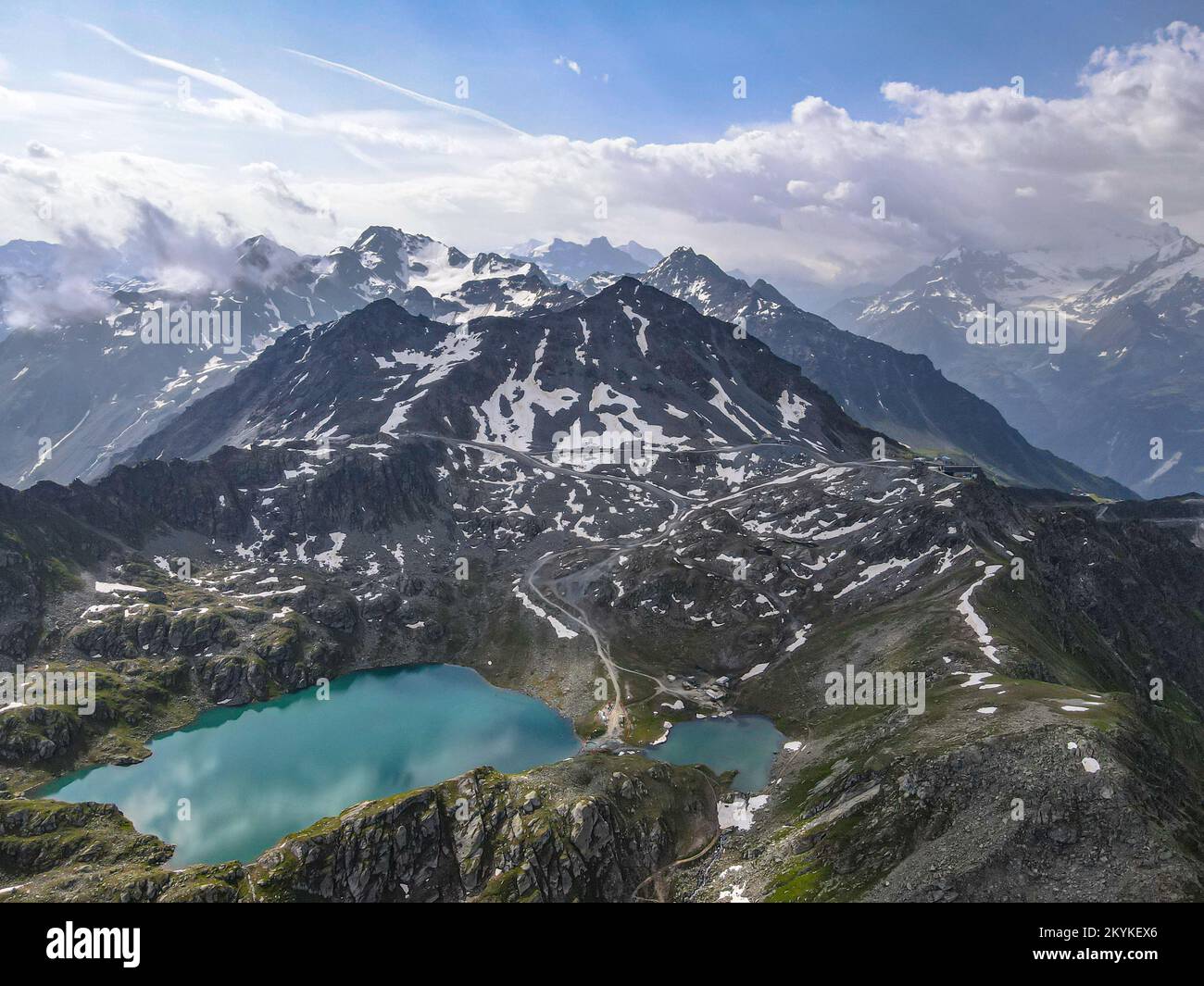 Aerial panoramic view of the Swiss Alps near Verbier in Switzerland ...