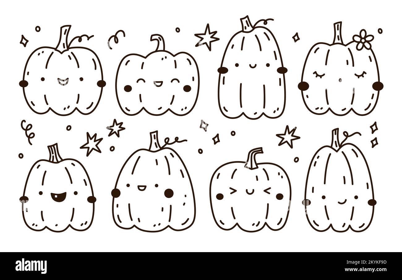 Set of cute and funny pumpkins isolated on white background. Vector ...
