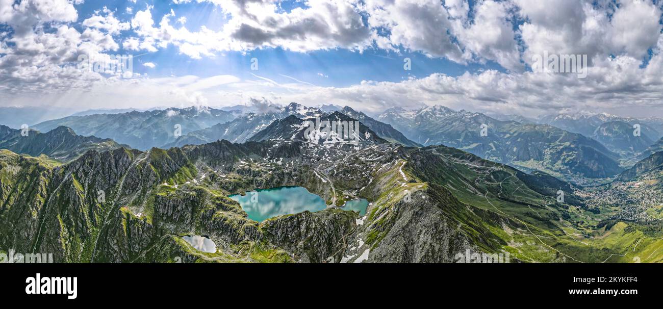 Aerial panoramic view of the Swiss Alps near Verbier in Switzerland ...
