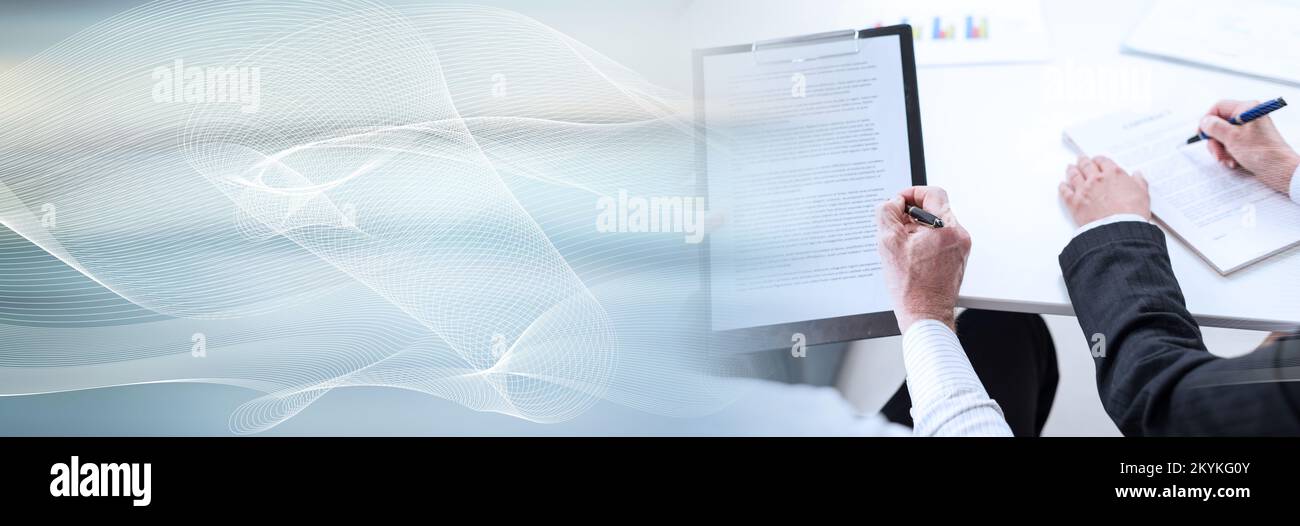 Businesspeople taking notes during training; panoramic banner Stock ...