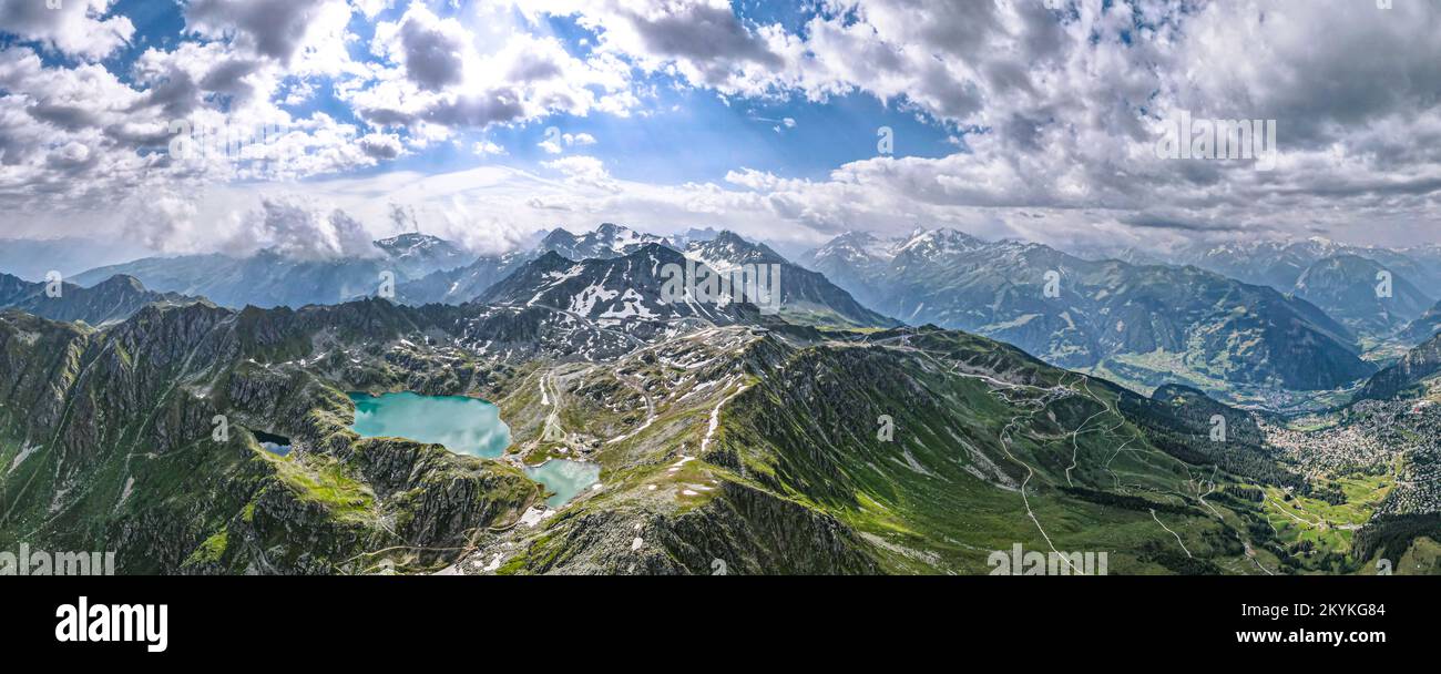 Aerial panoramic view of the Swiss Alps near Verbier in Switzerland ...