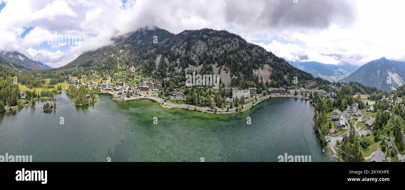 Aerial panoramic view of the Swiss Alps near Verbier in Switzerland ...