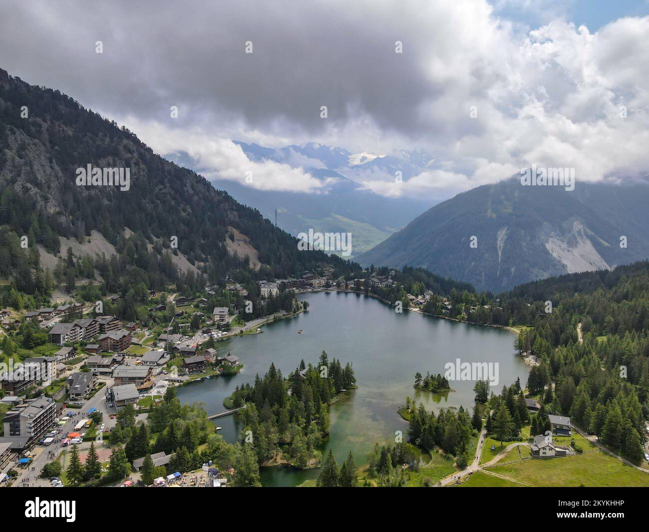 Aerial panoramic view of the Swiss Alps near Verbier in Switzerland ...