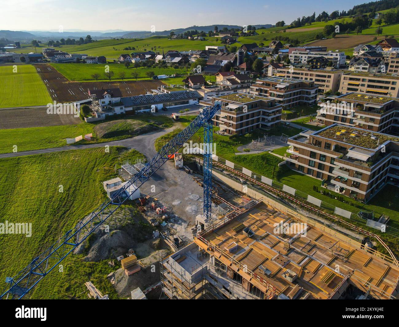 Aerial view of construction of modern condo's in Switzerland Stock ...