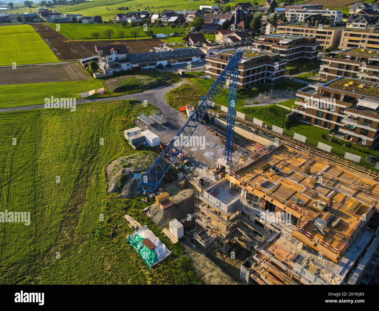 Aerial view of construction of modern condo's in Switzerland Stock ...