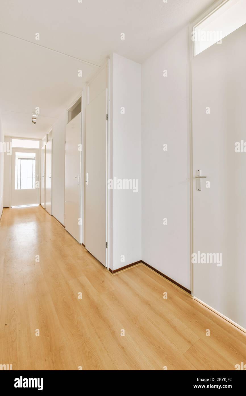 Interior of modern flat in minimal style with narrow empty corridor ...