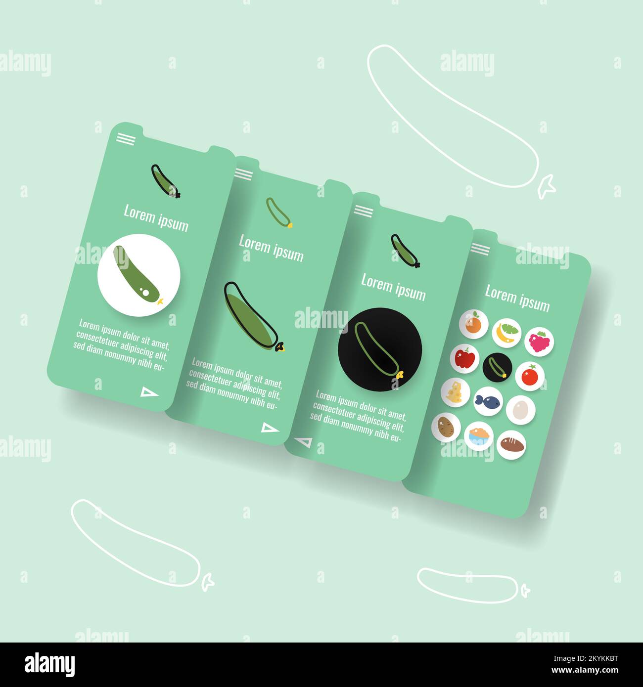 Template mobile app page with cucumber vegetable. Food outline icon ...