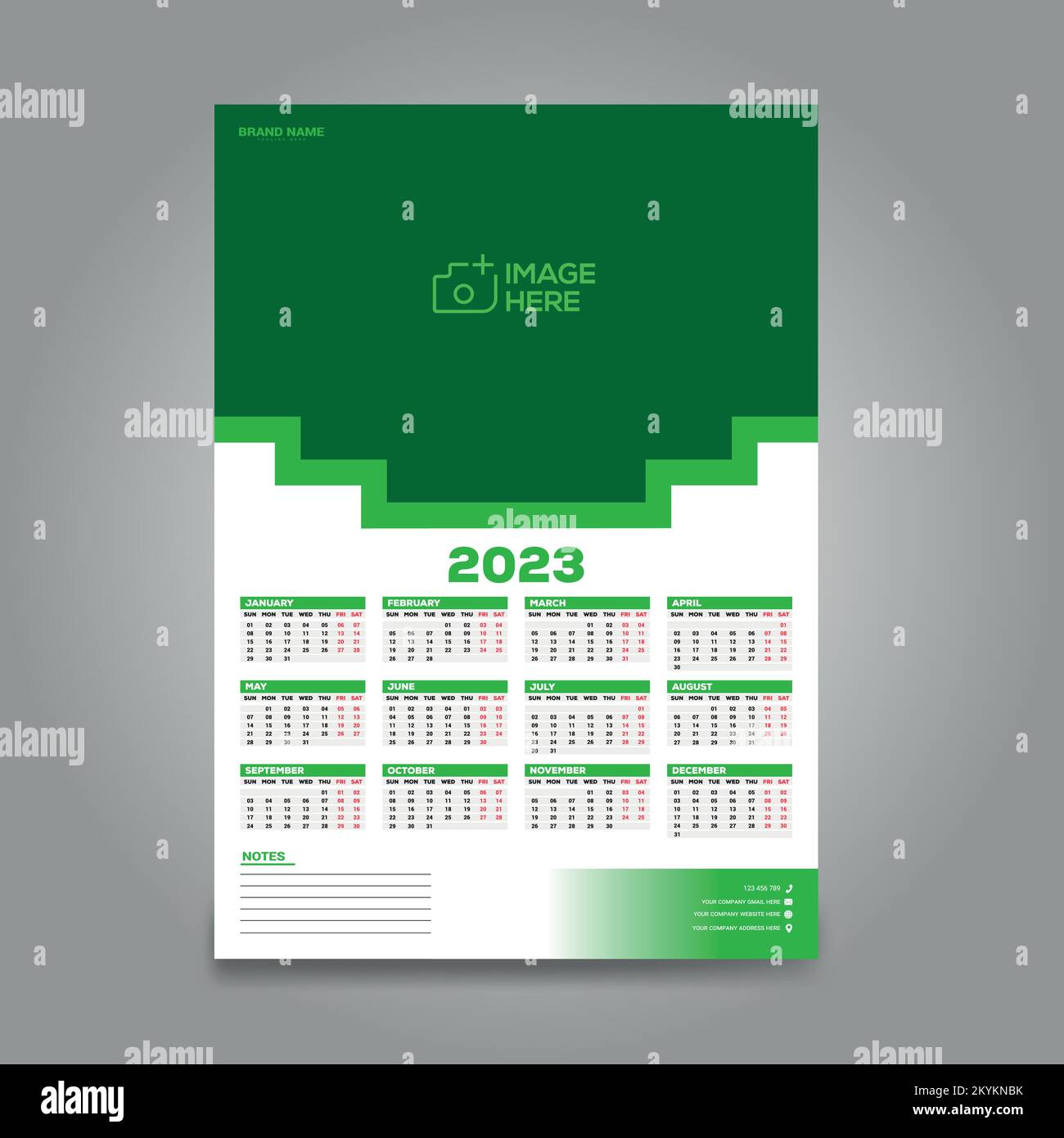 1-page Wall calendar design for 2023. Vector design print-ready ...