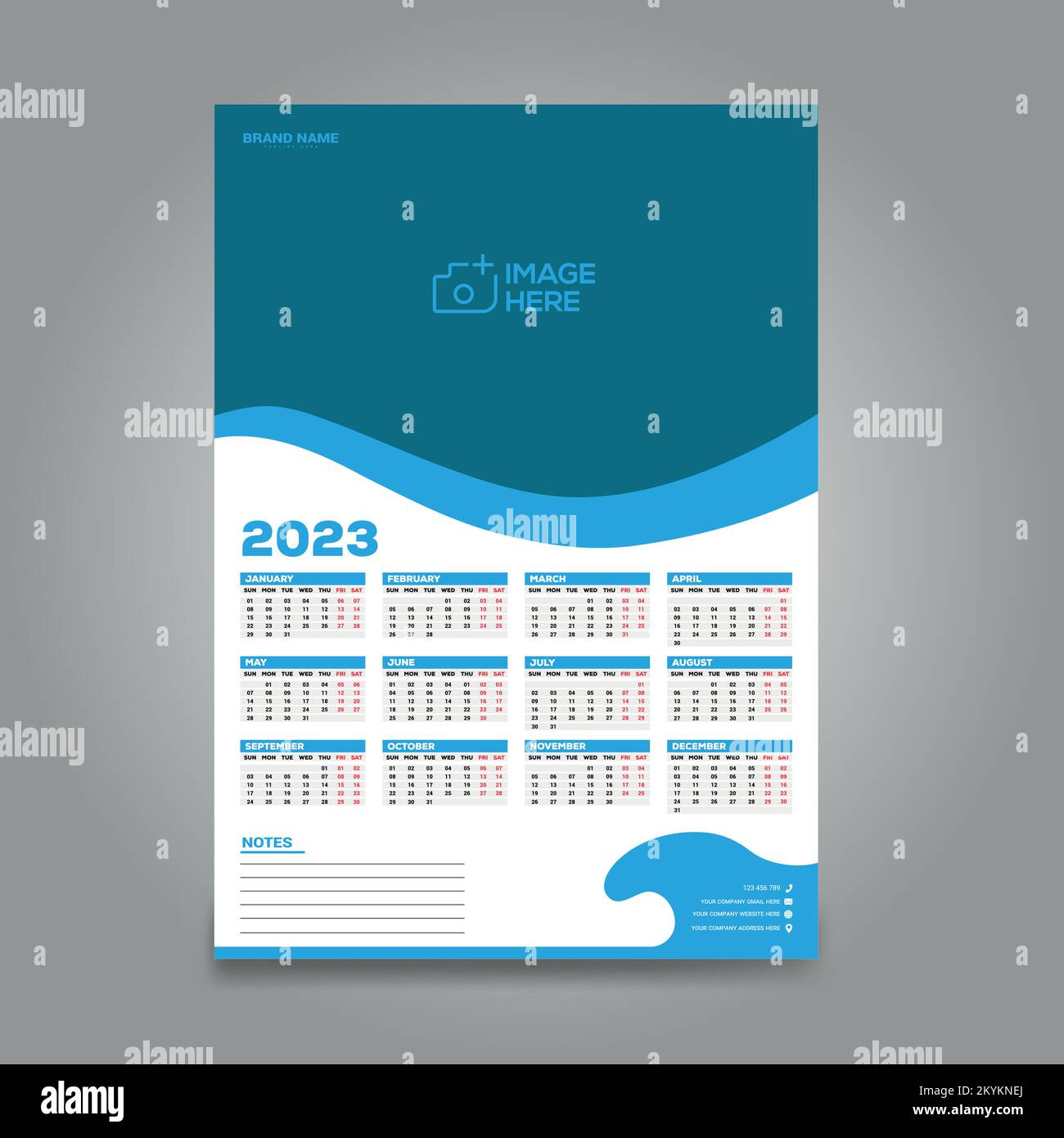 2023 calendar design template. The week Starts on Sunday. Set of 12 ...