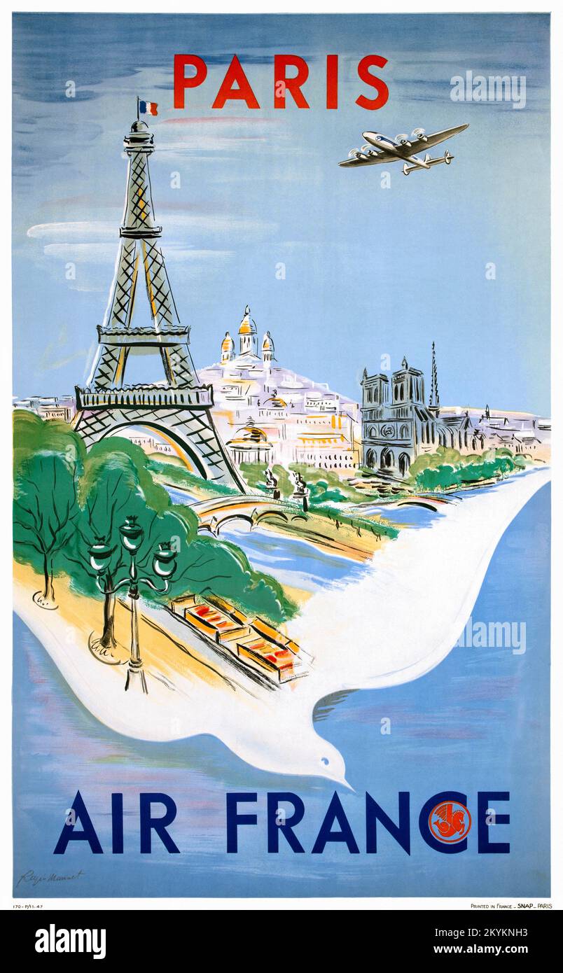 Paris. Air France by Regis Manset (1900-1978). Poster published in 1950 ...