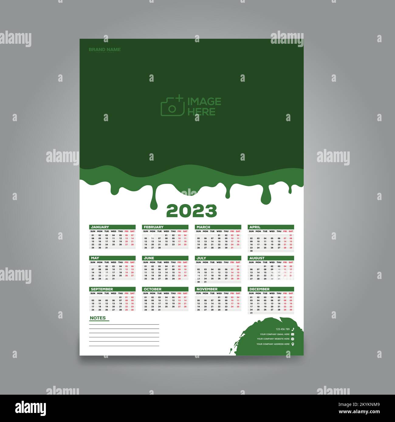 2023 calendar design template. The week Starts on Sunday. Set of 12 ...