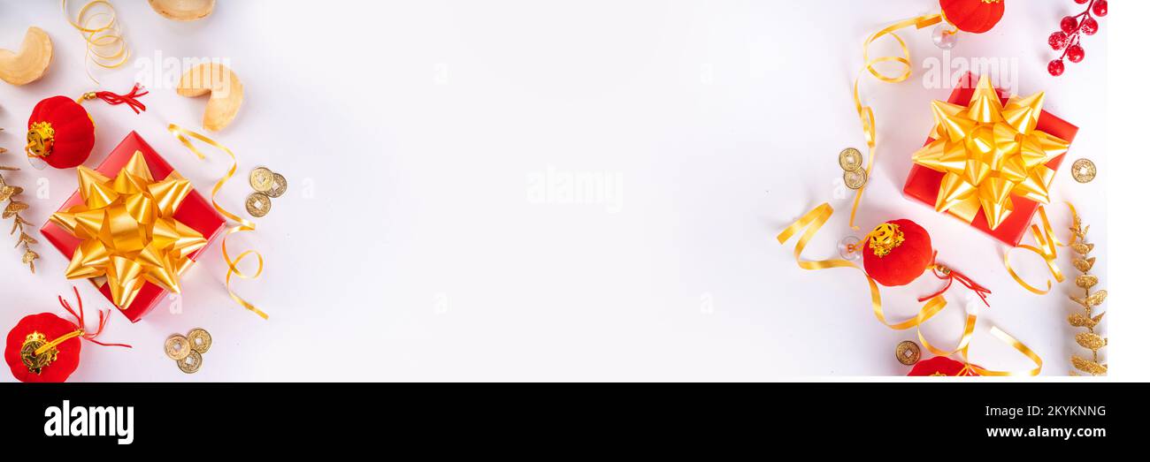 Chinese New Year on white background. Lunar New Year greeting card with ...