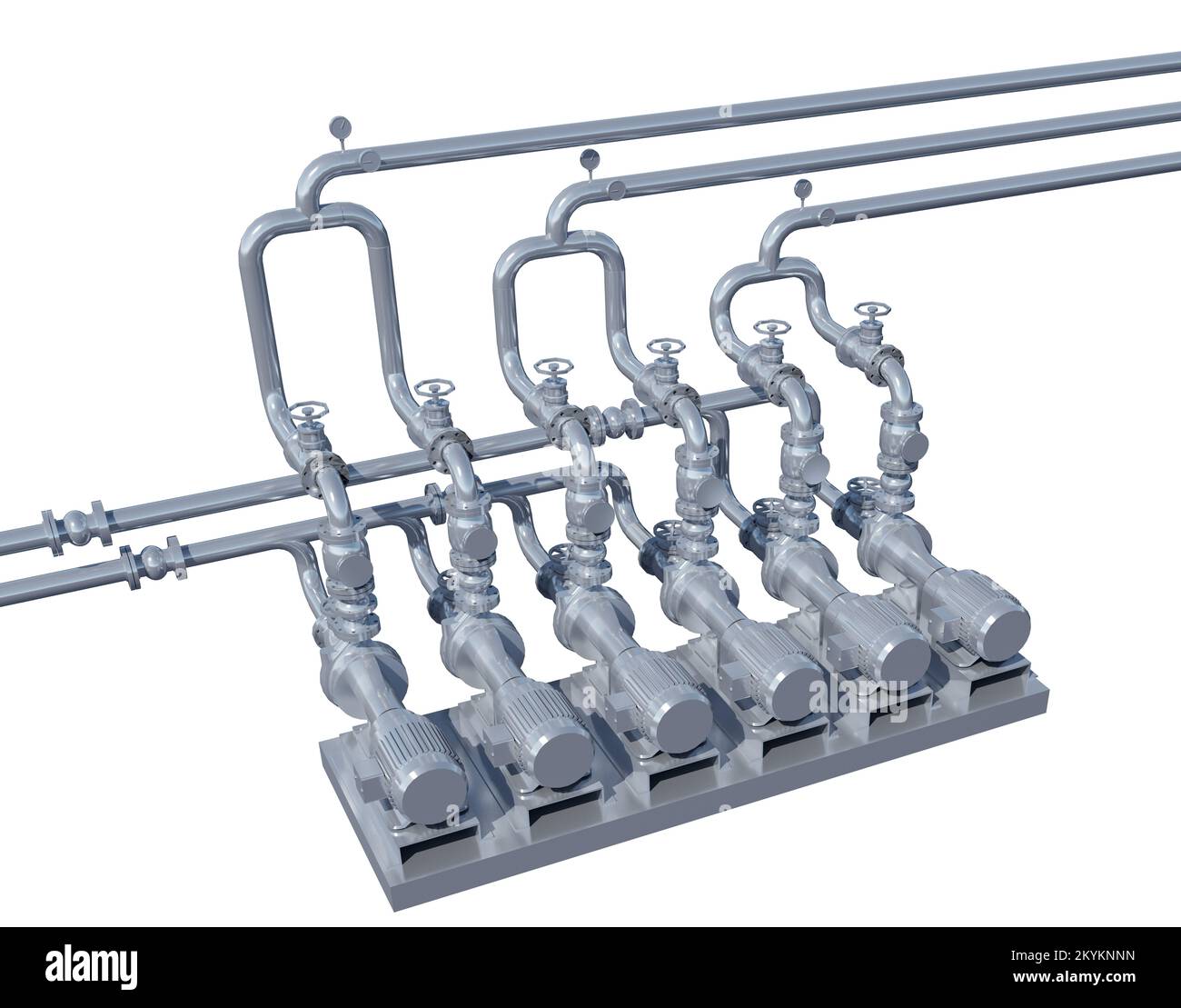 pump system with pipes and engines isolated on white. 3d rendering ...